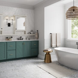 Expressive Oasis - Teal Vanity Bathroom - Showplace Cabinetry