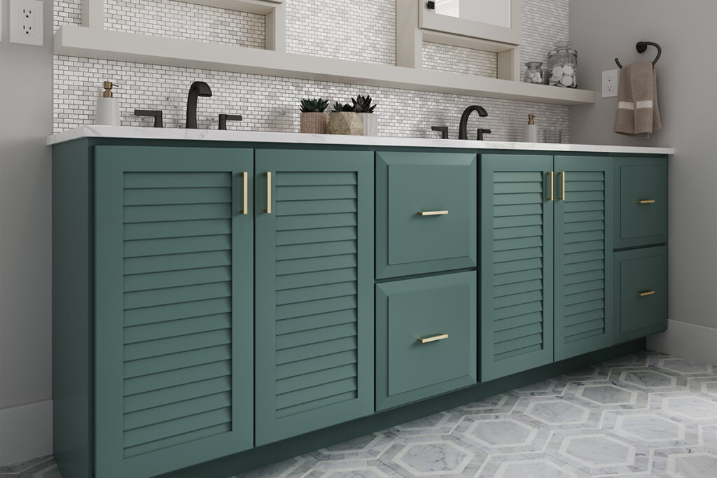 Expressive Oasis - Teal Vanity Bathroom - Showplace Cabinetry