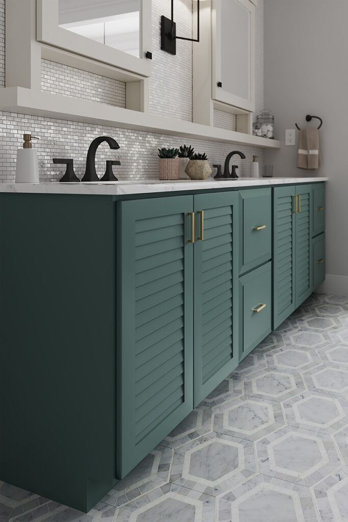 Expressive Oasis - Teal Vanity Bathroom - Showplace Cabinetry