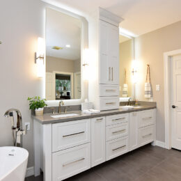 Full Overlay White Cabinets | Floating Bathroom Vanity