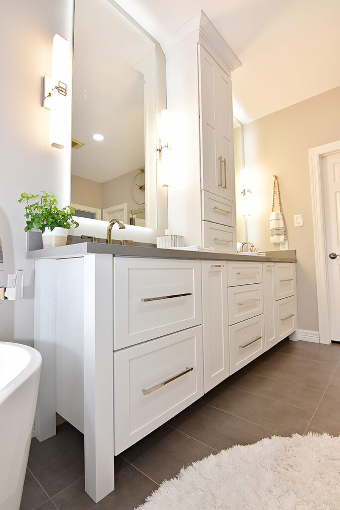 Full Overlay White Cabinets | Floating Bathroom Vanity