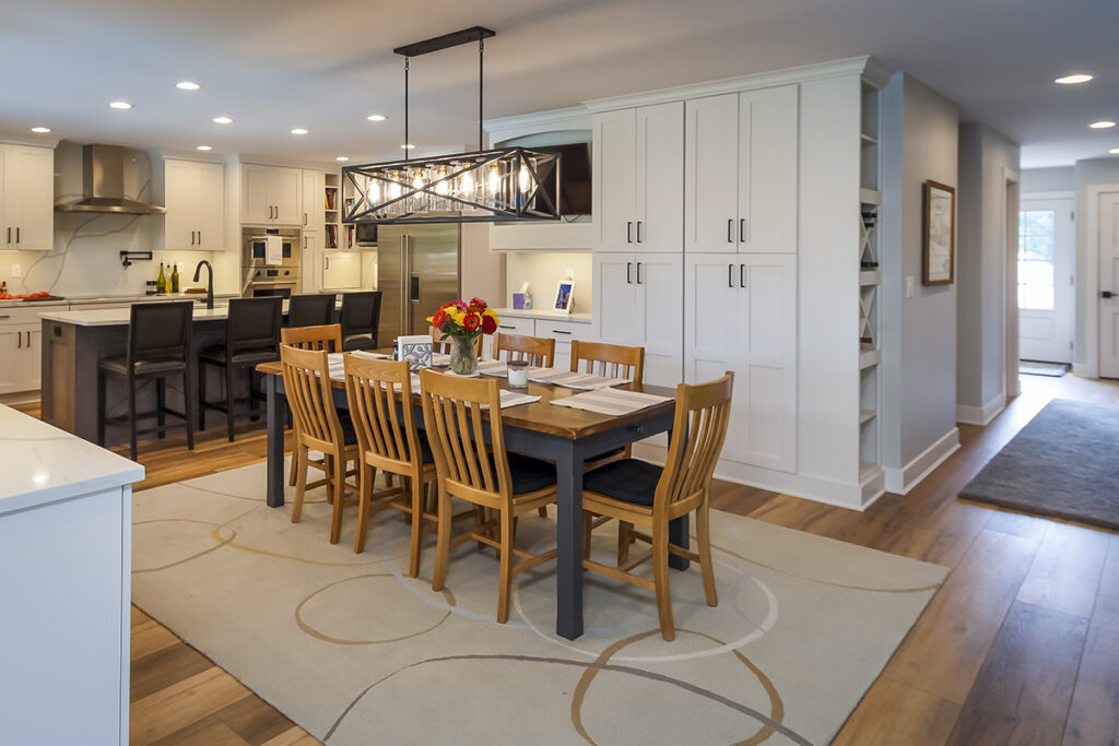 Full Overlay Gray Kitchen Cabinets With Black Hardware