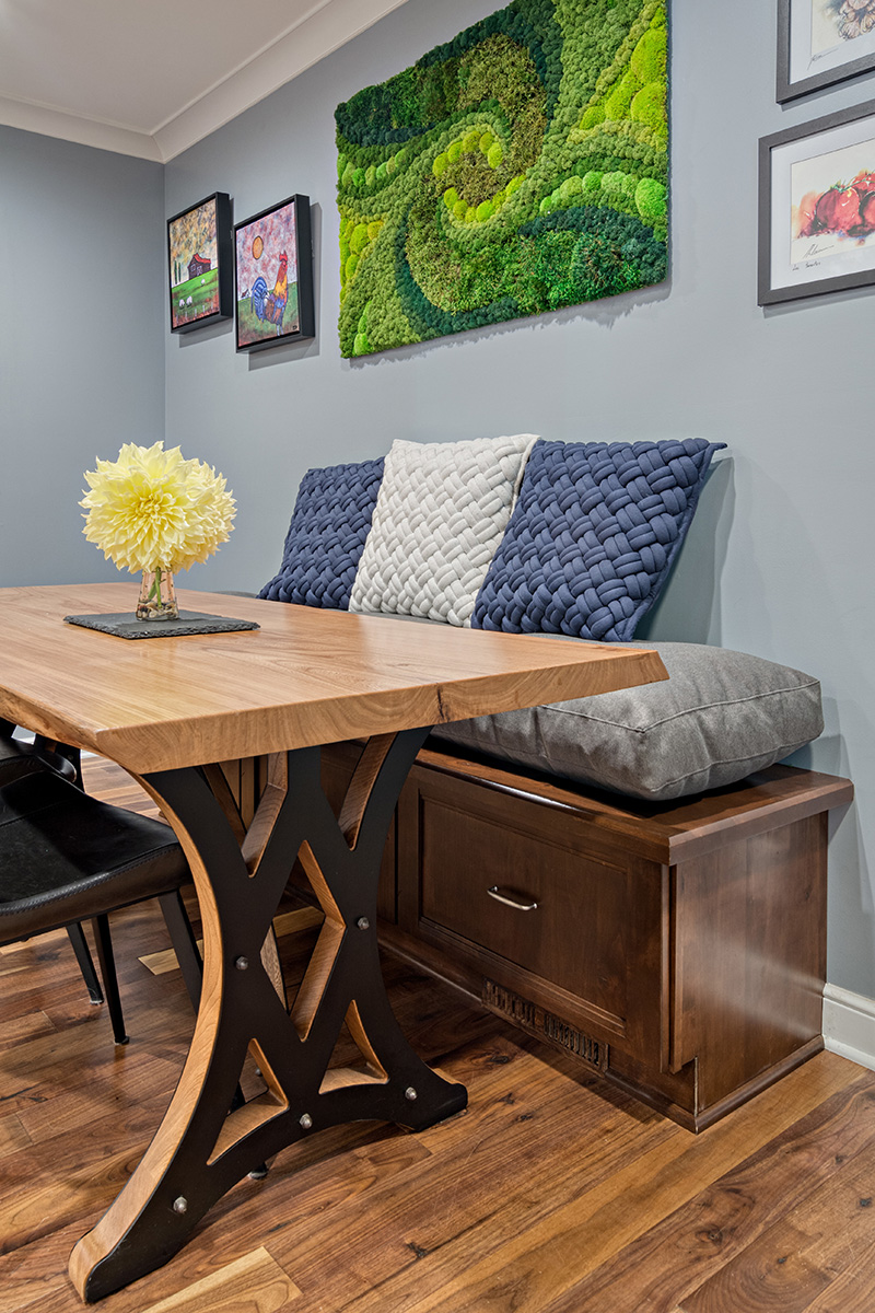 Full Overlay White Kitchen Cabinets & Blue Tile Backsplash