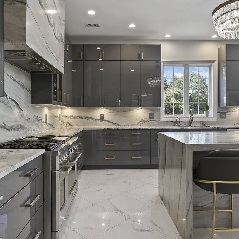 Contemporary Gray Acrylic Kitchen Cabinets