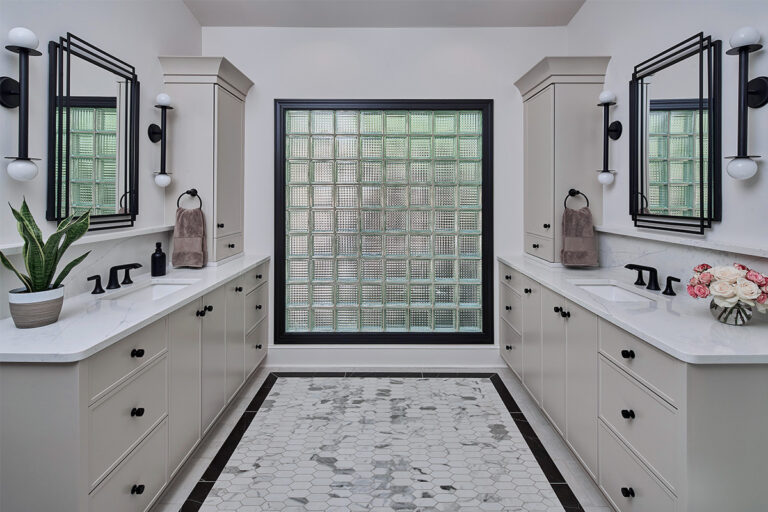 White Cabinets with Black Hardware - Master Bathroom Design