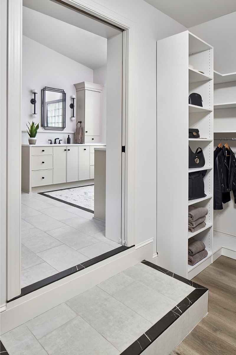 White Cabinets with Black Hardware - Master Bathroom Design