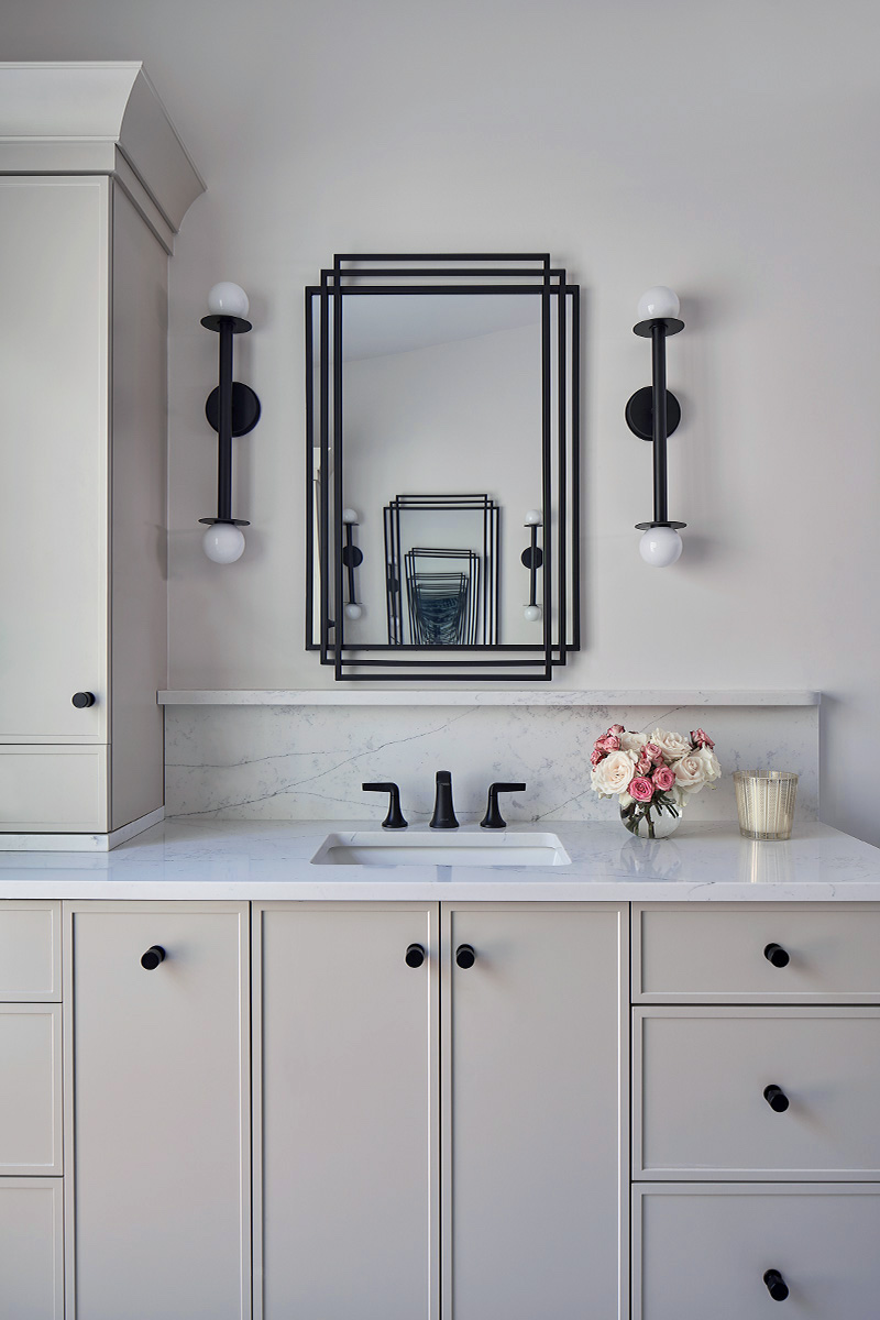White Cabinets with Black Hardware - Master Bathroom Design