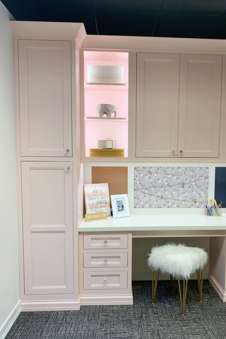 Pink Office Desk Showplace Cabinetry Showroom Display