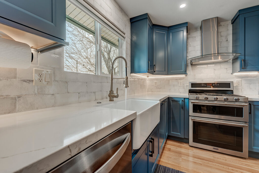 Two Tone Blue & White Kitchen Cabinets - Small Kitchen