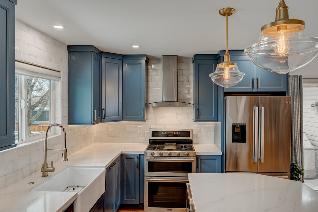 Two Tone Blue & White Kitchen Cabinets - Small Kitchen