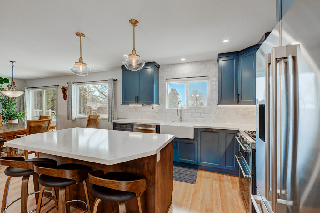 Two Tone Blue & White Kitchen Cabinets - Small Kitchen