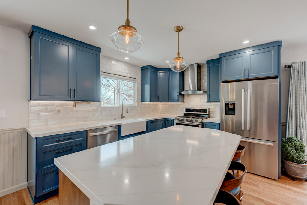 Two Tone Blue & White Kitchen Cabinets - Small Kitchen