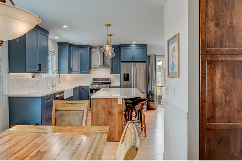 Two Tone Blue & White Kitchen Cabinets - Small Kitchen