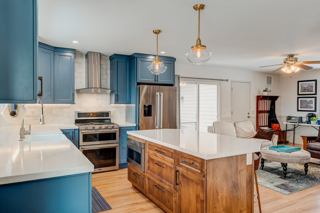Two Tone Blue & White Kitchen Cabinets - Small Kitchen