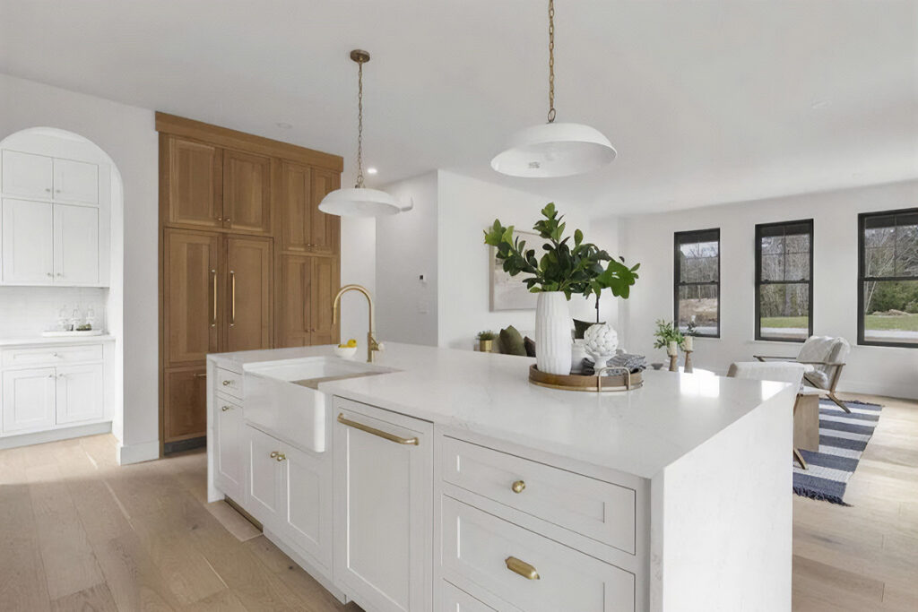 Simple White Kitchen With Natural Brown Accents